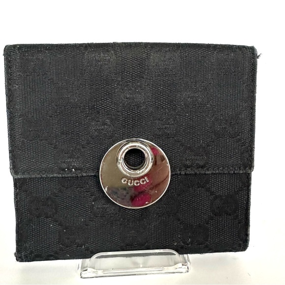 Gucci | Bags | Gucci Silver Circle Black Monogram Bifold Wallet | Poshmark